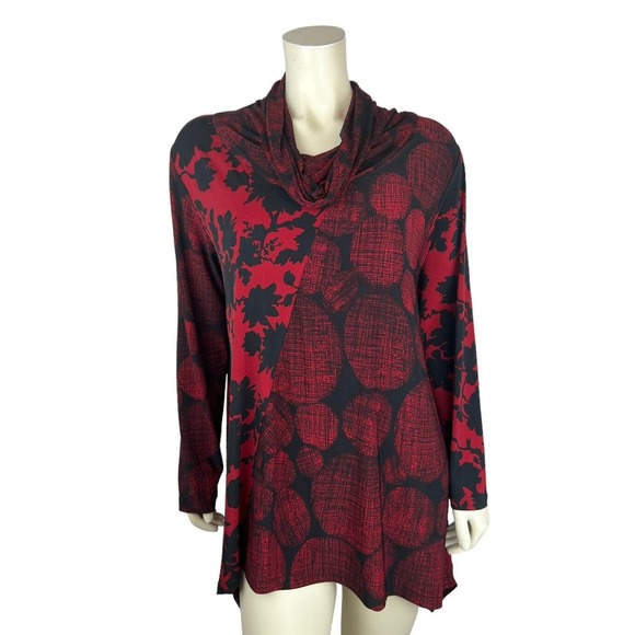 Sun Kim | Tops | Sun Kim Cowl Neck Mixed Print Tunic Size L Red Black ...